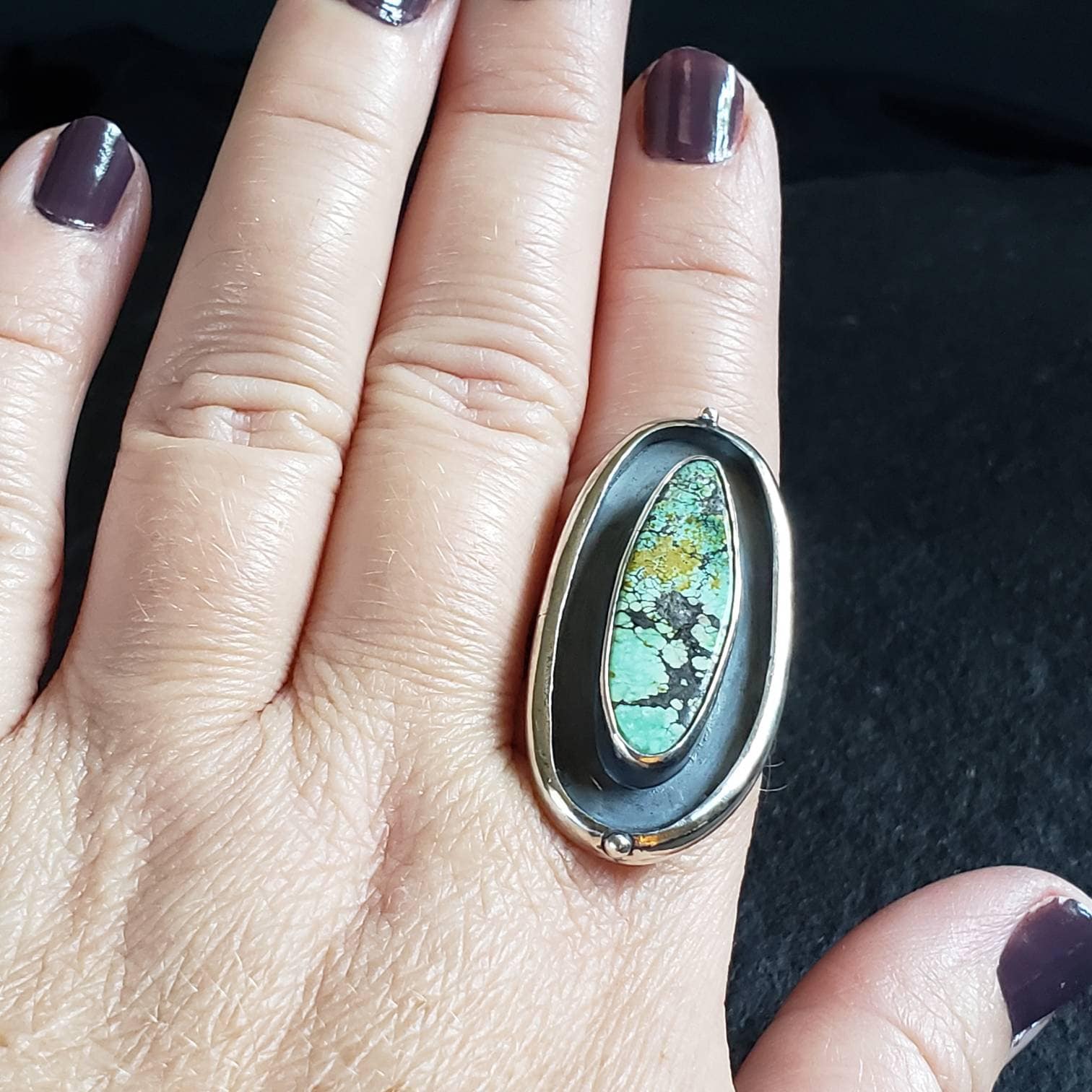 Turquoise Shadow Box Ring in Silver. Handmade Art Jewelry Collector's ...