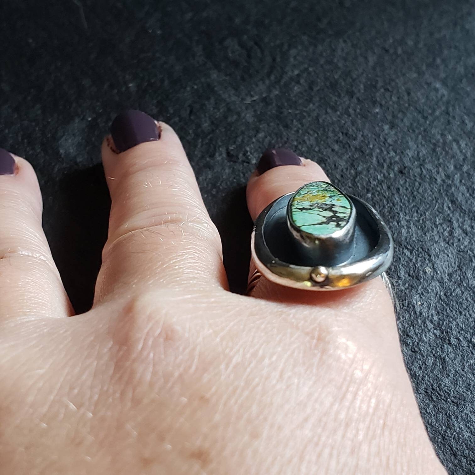 Turquoise Shadow Box Ring in Silver. Handmade Art Jewelry - Etsy