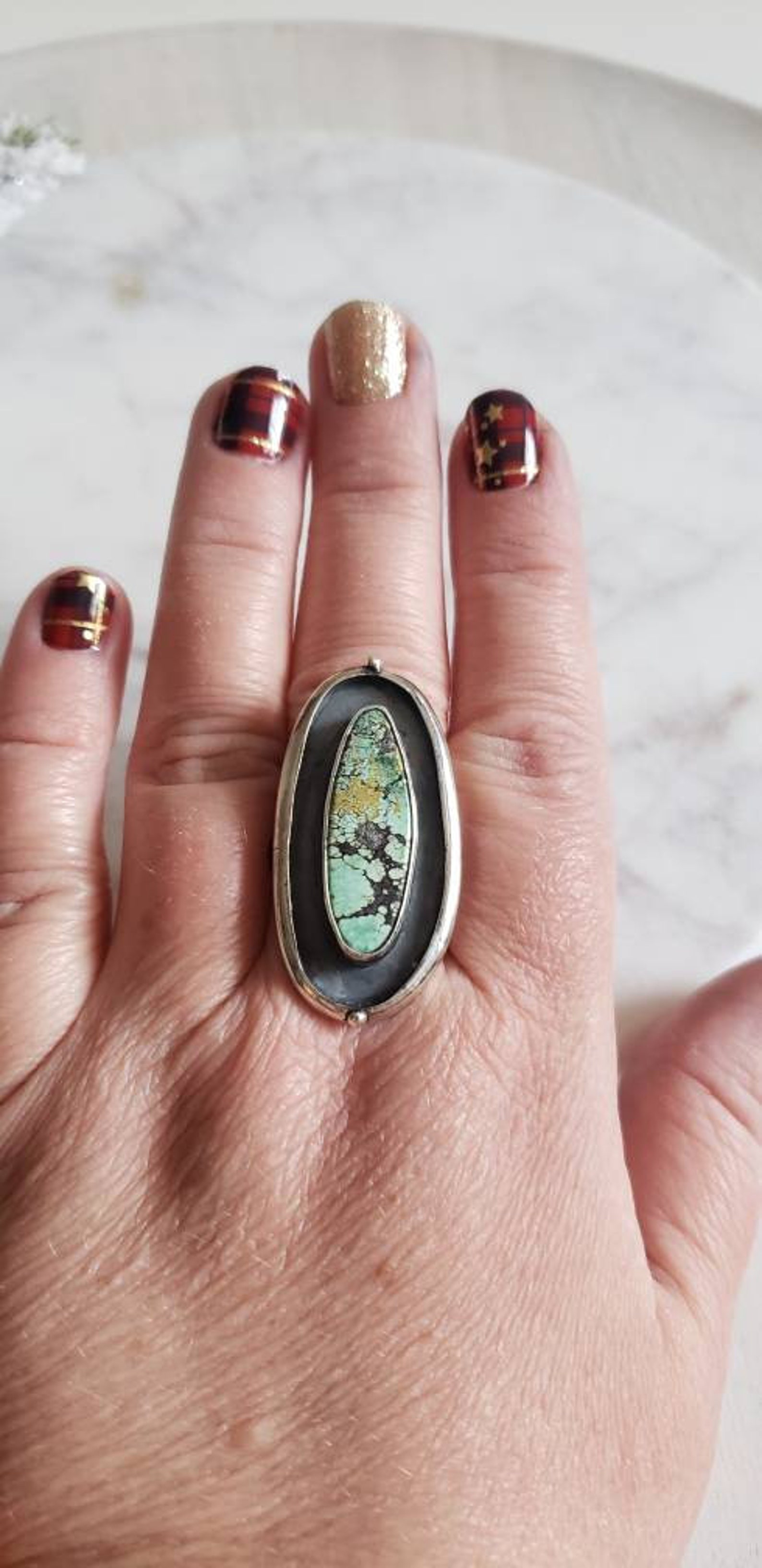 Turquoise Shadow Box Ring in Silver. Handmade Art Jewelry Collector's ...