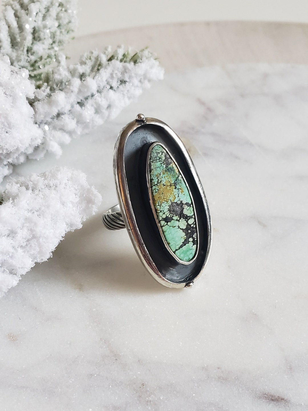 Turquoise Shadow Box Ring in Silver. Handmade Art Jewelry Collector's ...