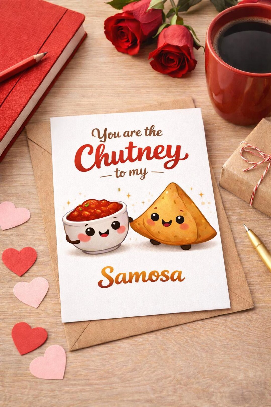 Funny Food Pun Valentine Card & Wall Art | Chutney to My Samosa ...