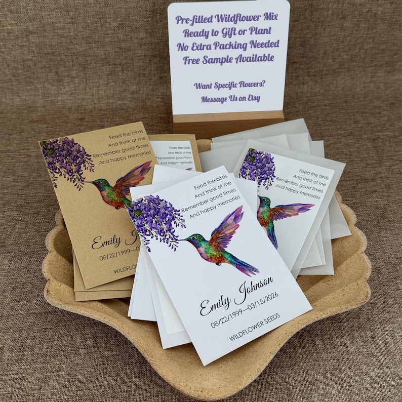 Personalized Memorial Seed Packets | Custom Funeral Hummingbird Seed ...
