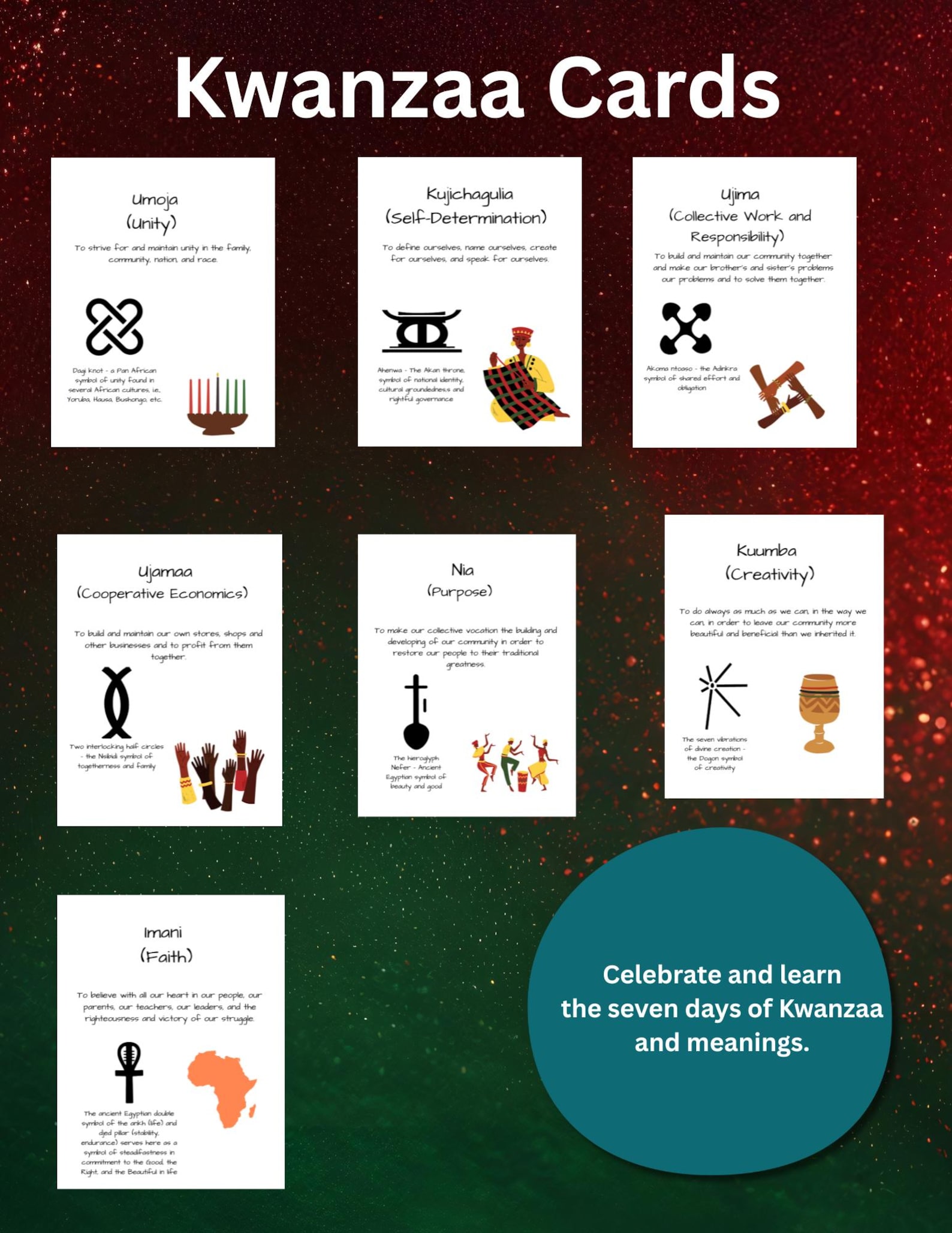 Celebrate Kwanzaa Holiday Card, Seven Principles of Kwanzaa, Printable ...