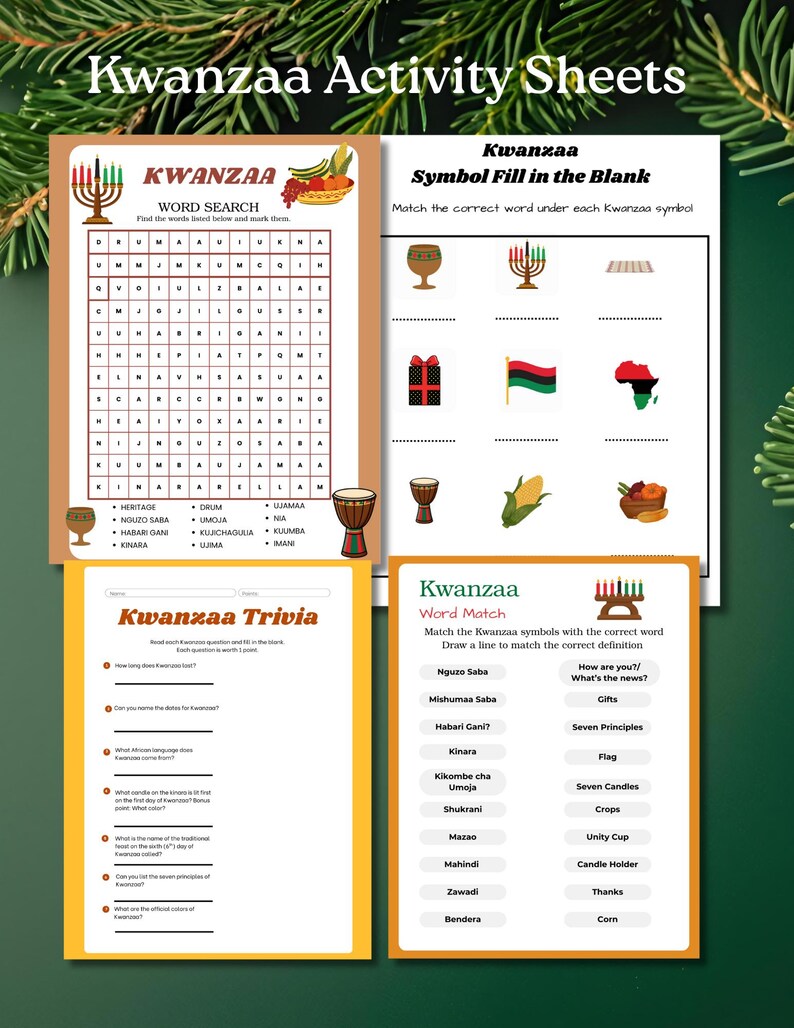 Celebrate Kwanzaa With Activity Sheets- Digital Download- Print Games ...