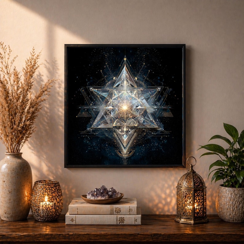 Luminous Merkaba Art Print – Sacred Geometry, Cosmic Meditation Decor ...