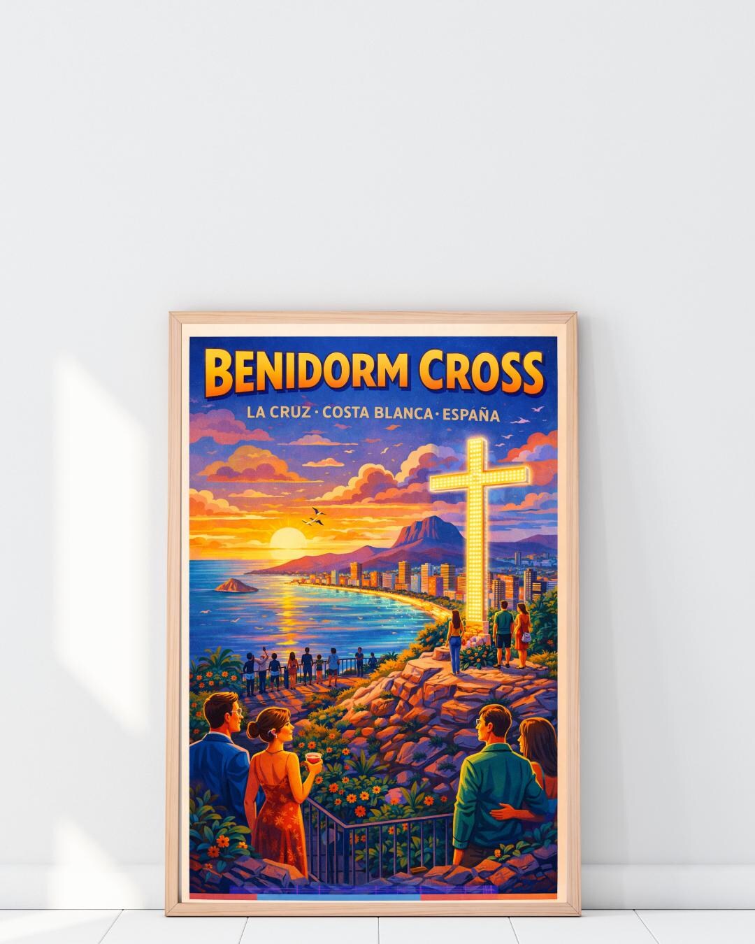 Benidorm Cross Poster | La Cruz Benidorm Viewpoint Wall Art | Colourful ...