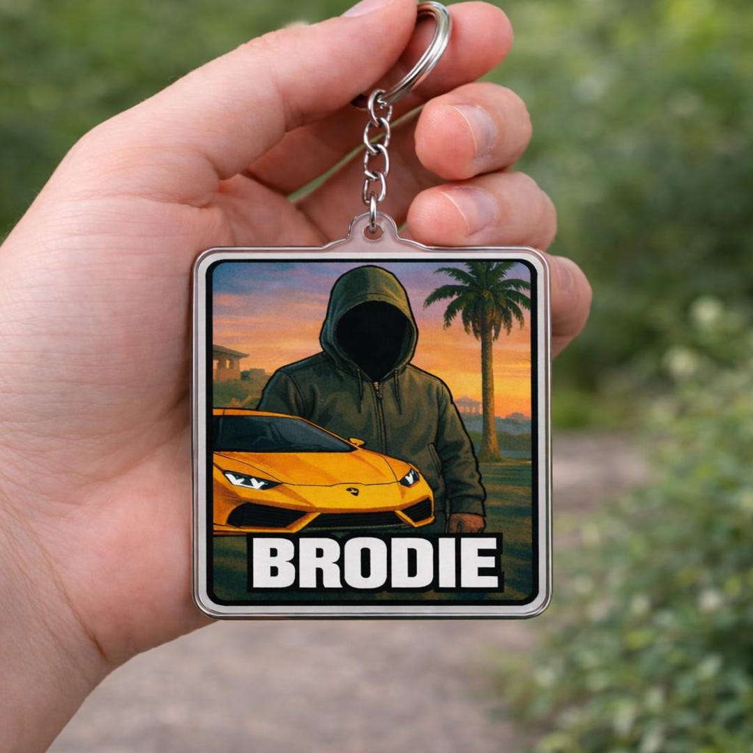 GTA Inspired Custom Name Keychain — Hooded Character & Sports Car ...