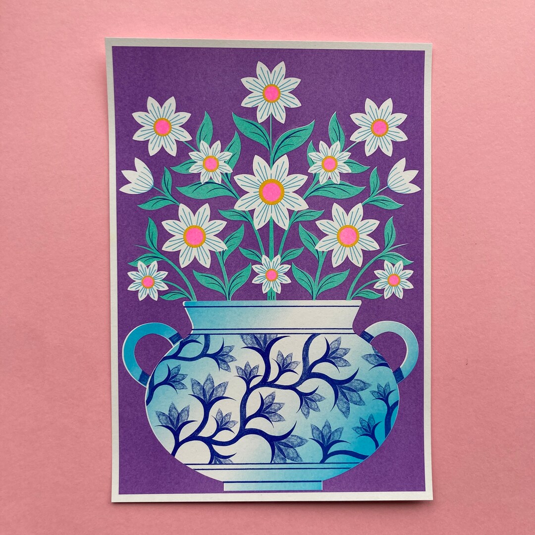 Chamber Pot Vase With Flowers A4 Risograph Print - Etsy