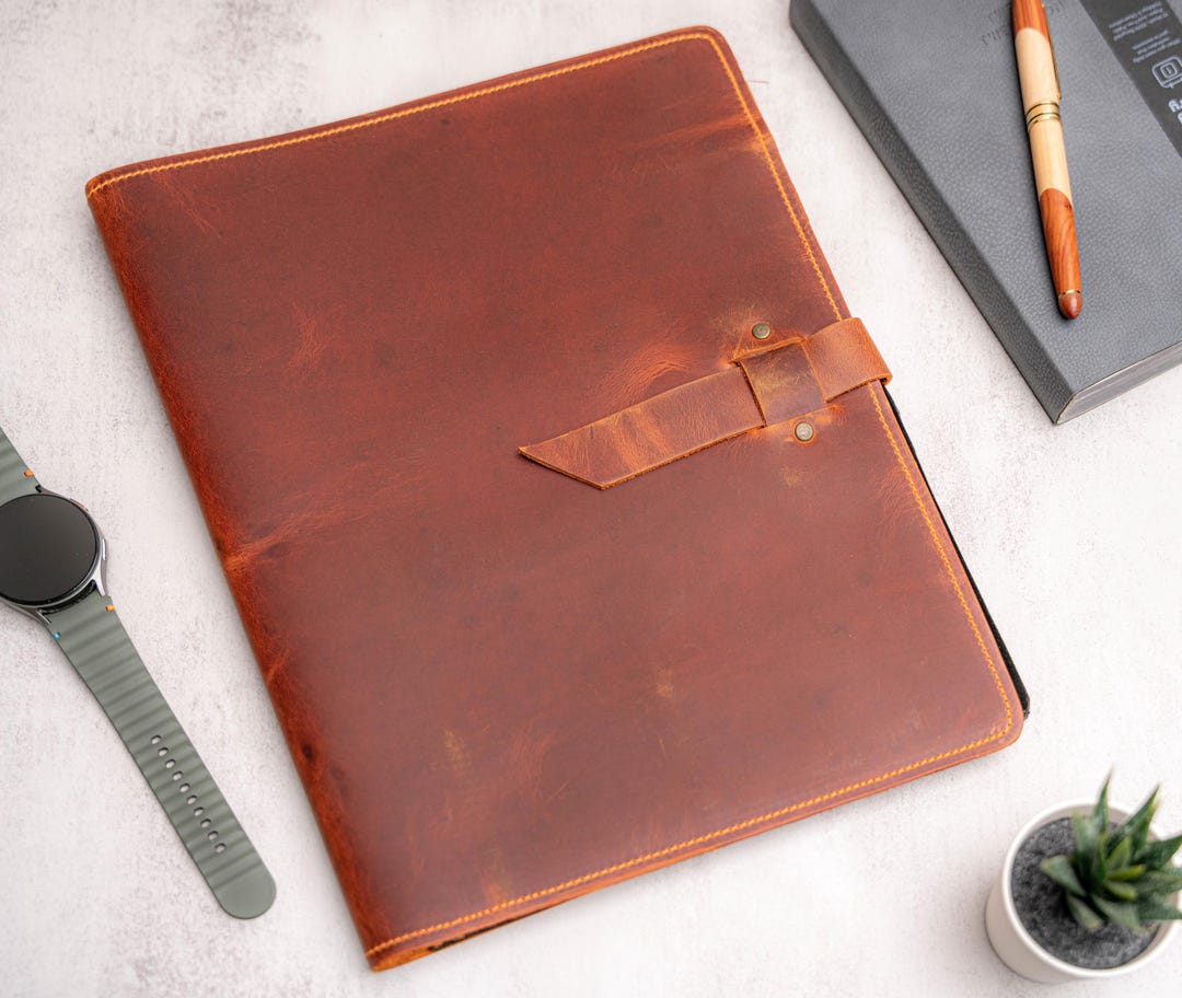 Handmade Full-grain Leather Portfolio Organizer, Rustic Business ...