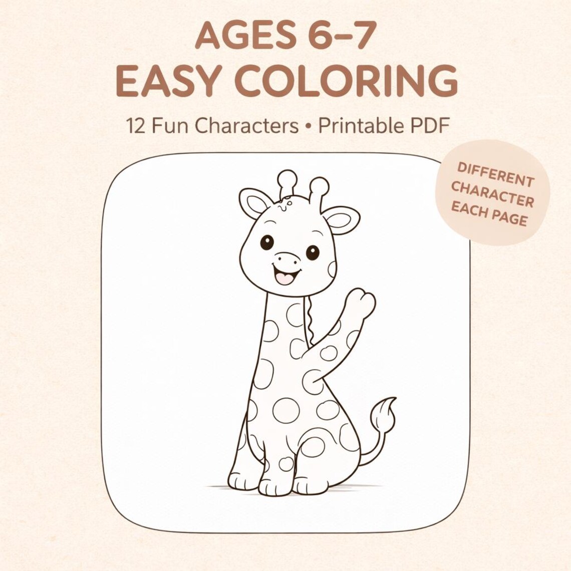 Ages 6–7 Easy Coloring Book | Printable PDF | 12 Different Characters ...