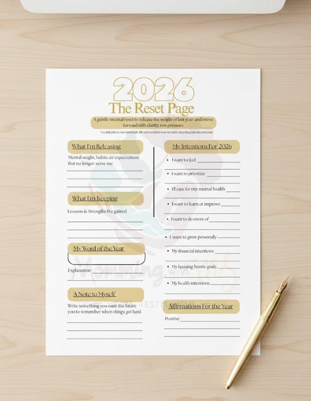 2026 Goals and Intentions Worksheet | New Year Reset Page Printable ...