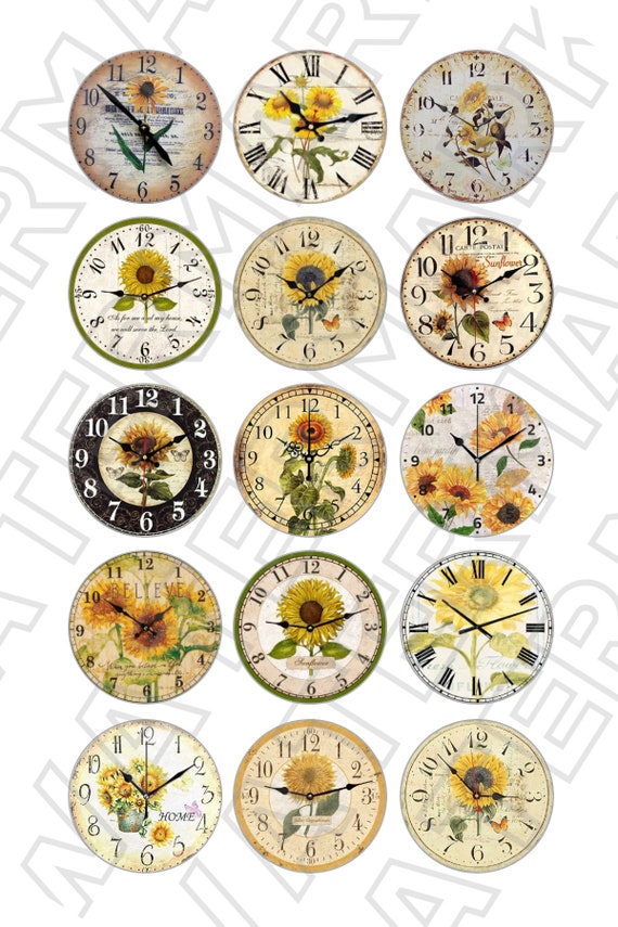 VINTAGE CLOCKS Sunflower FLORAL Clocks Digital Graphics - Etsy