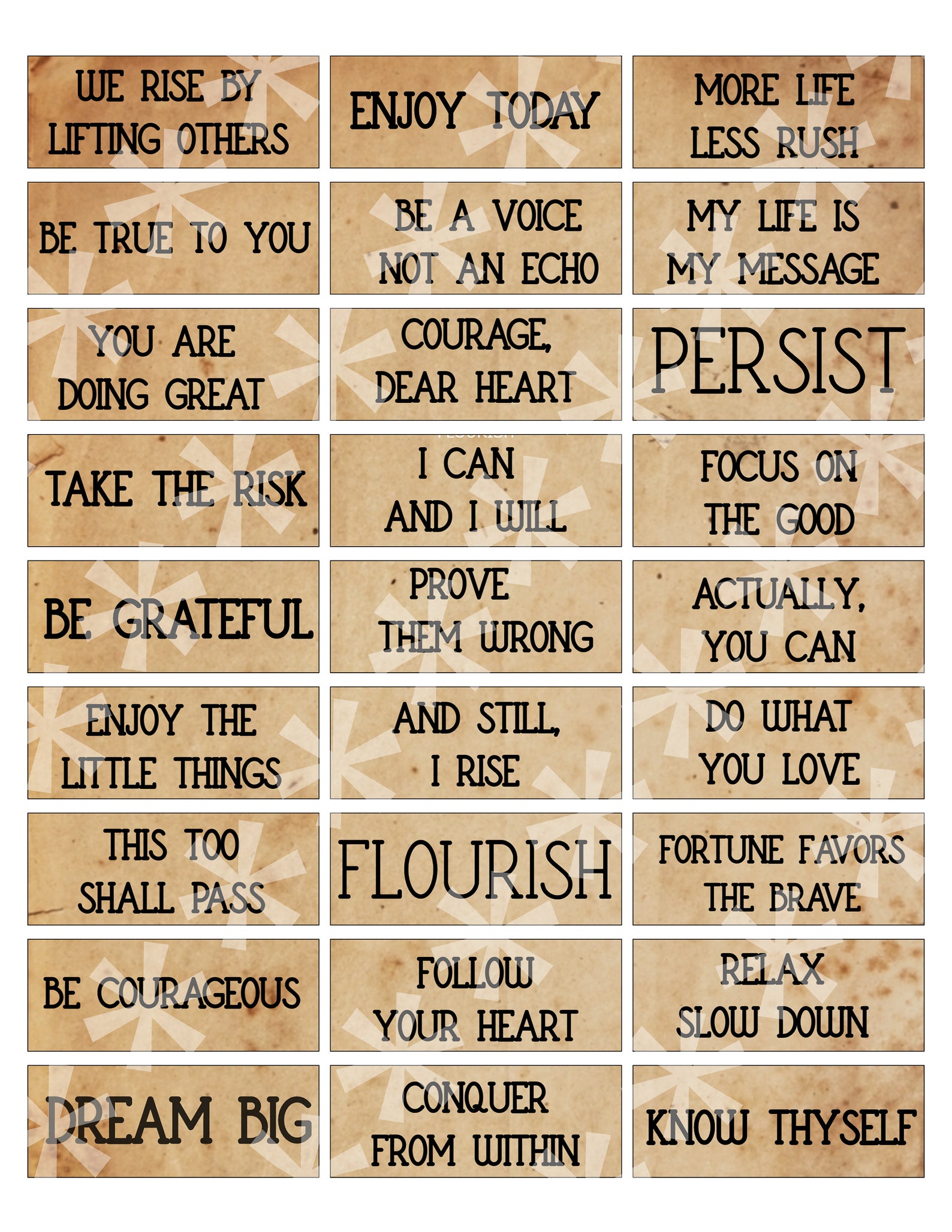 INSPIRATIONAL AFFIRMATIONS QUOTES Courage Words Labels Typewriter ...