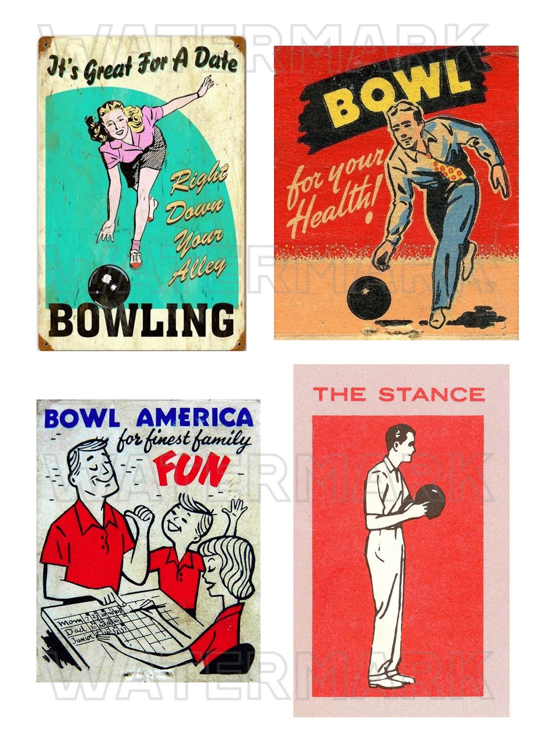 BOWLING RETRO VINTAGE 1940s 1950s Bowling Digital Graphics Download - Etsy