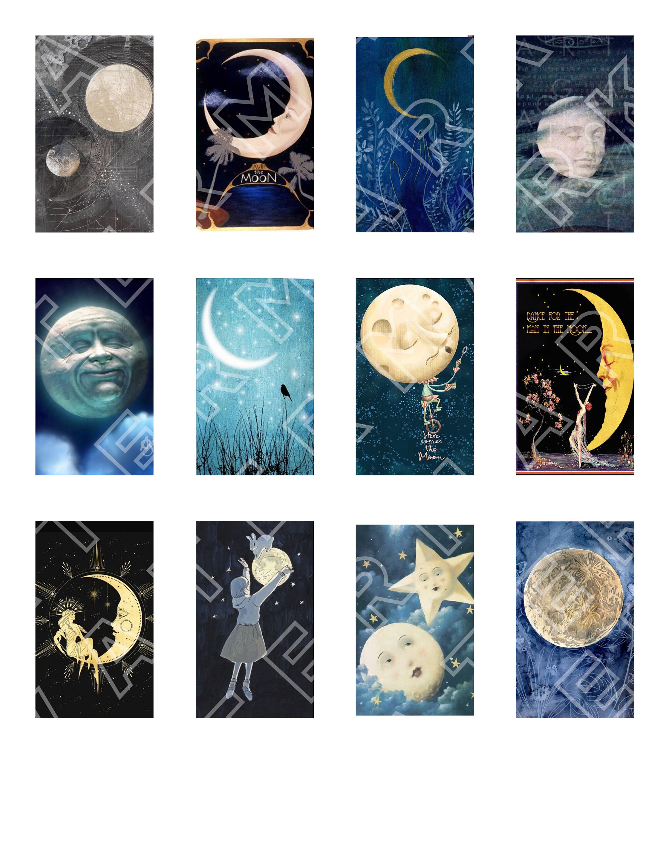 CRESCENT MOONS LUNAR Luna Lune Mond Full Moon Vintage Moon Digital ...