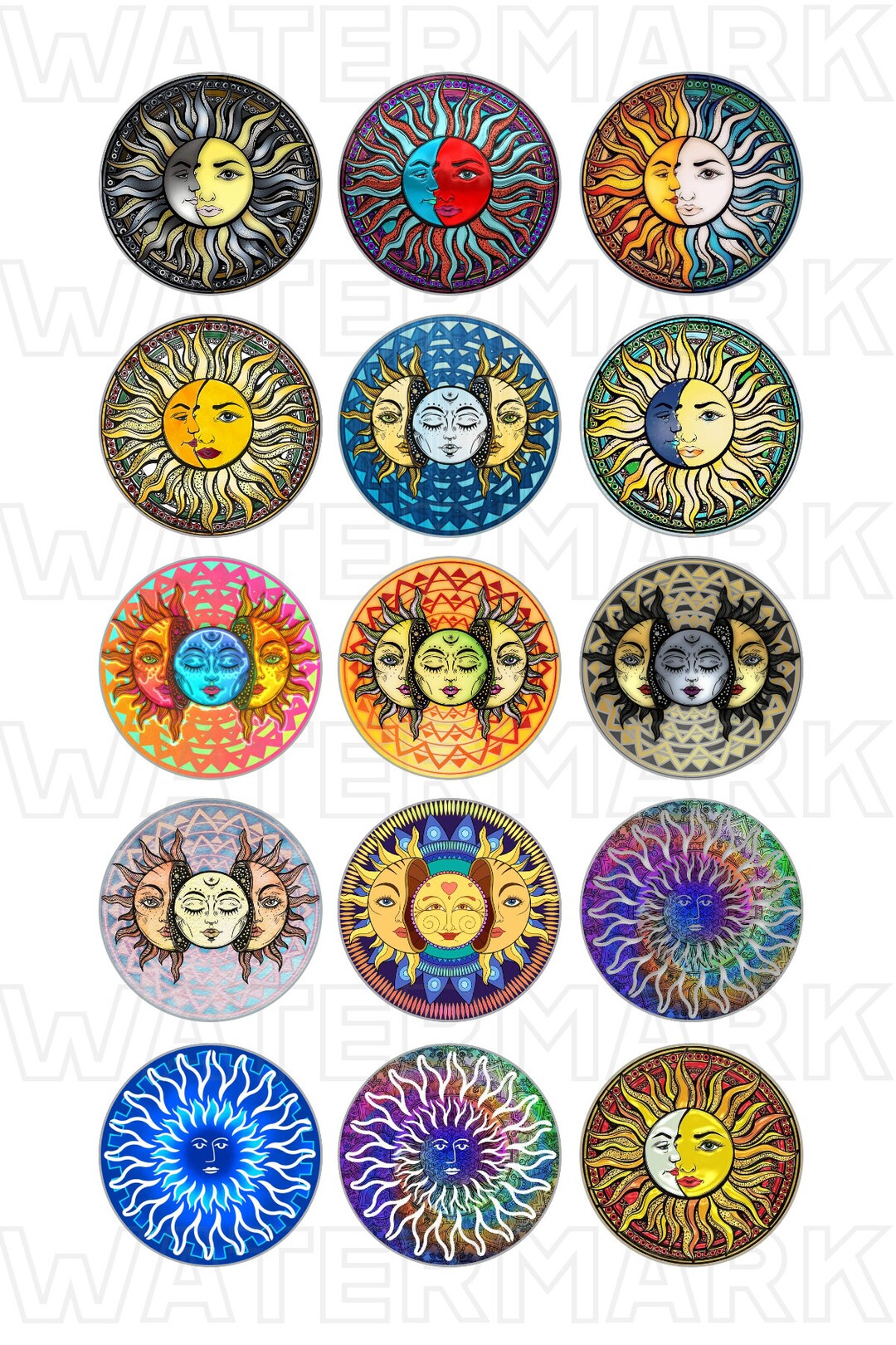 Sun and Moon Digital Collage Sheet Instant Download 1 Inch Circle - Etsy
