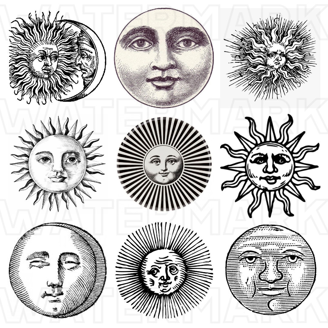 Antique Vintage SUNS and MOONS Graphics Clipart Images Suns Moons ...
