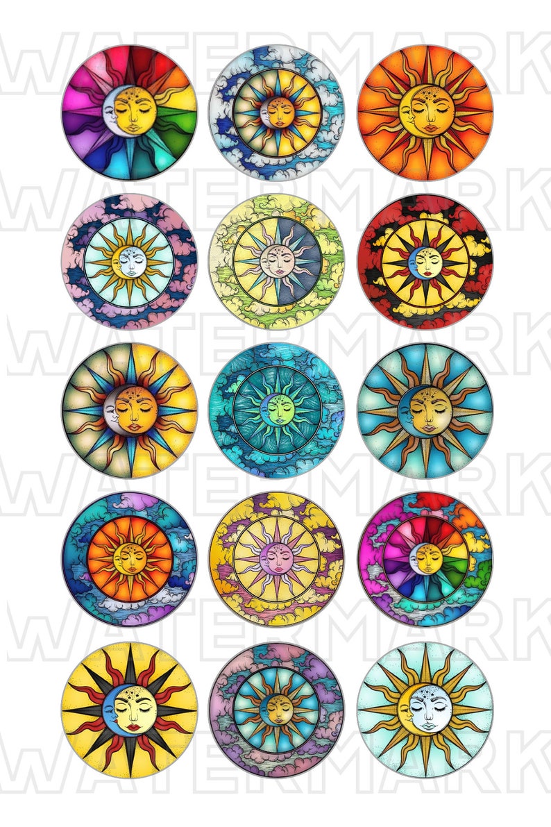 Sun and Moon Digital Collage Sheet Instant Download 1 Inch Circle - Etsy