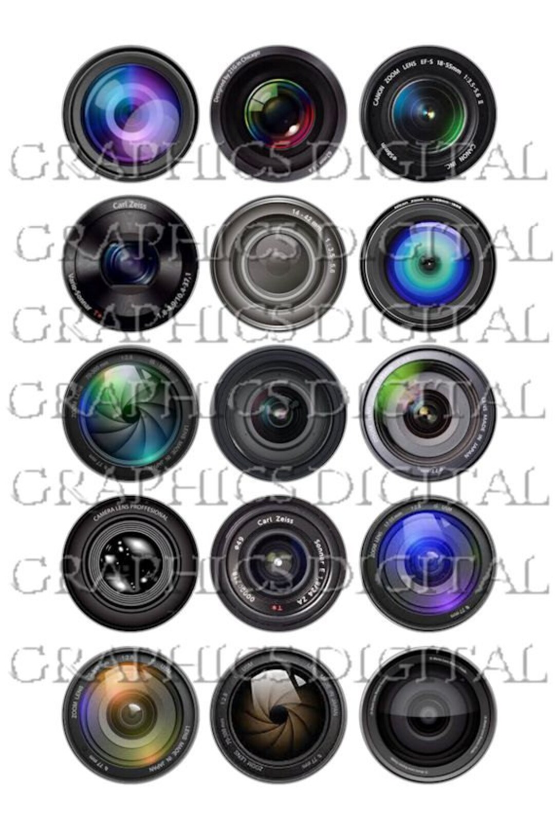 Camera Lens Camera Lenses Digital Collage Sheet Camera Instant Download ...