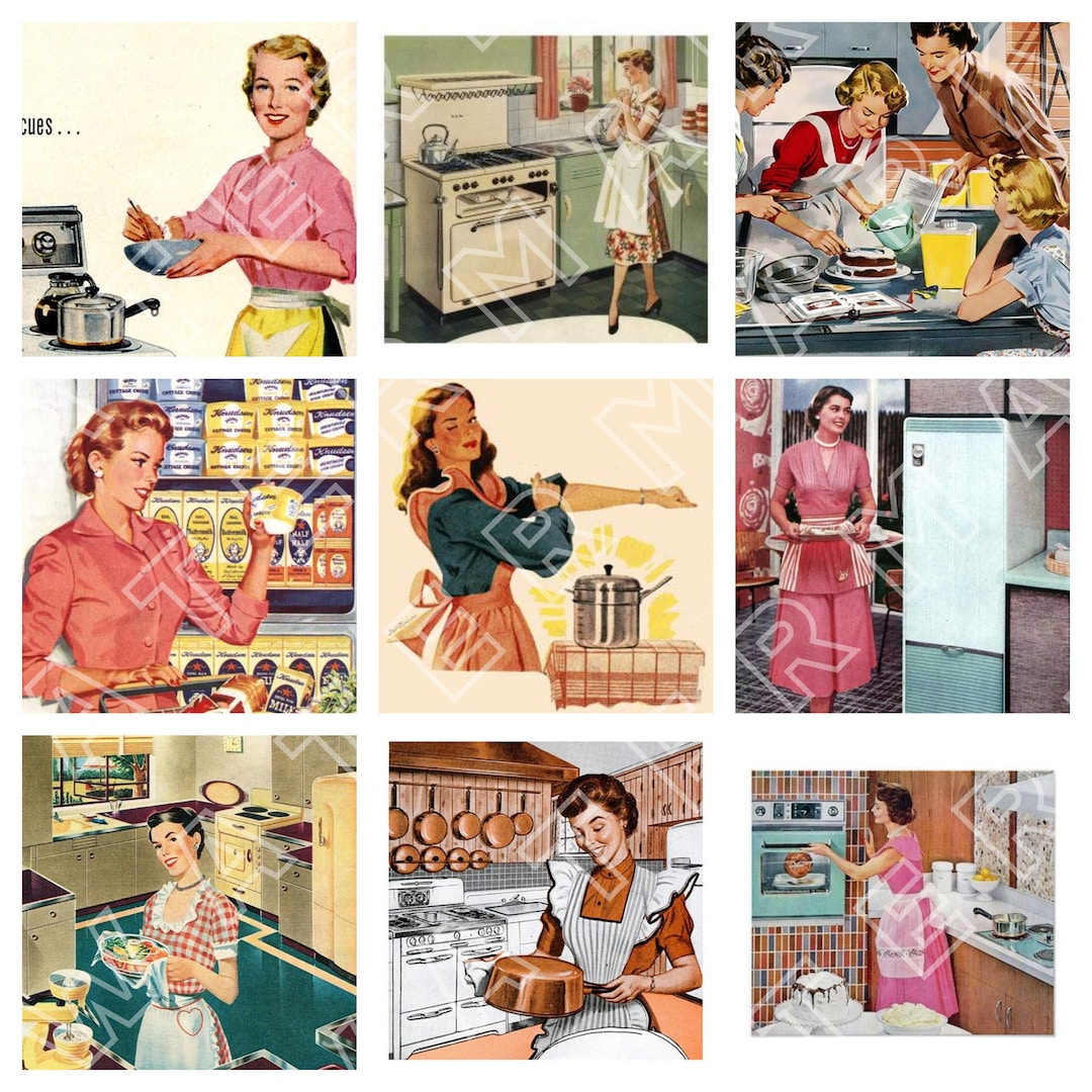 HOUSEWIFE RETRO VINTAGE 1940s 1950s Women Fashion Kitchen Housework ...