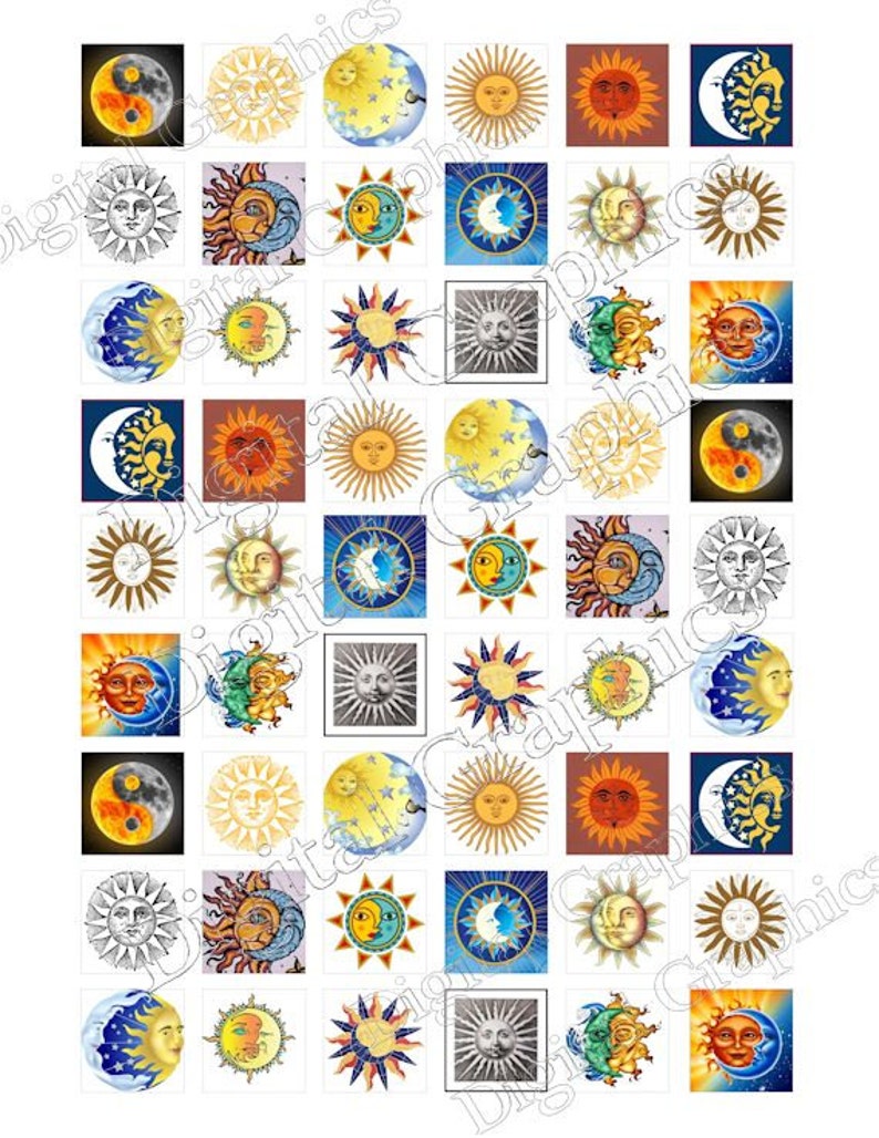 Sun and Moon Digital Collage Sheet Instant Download 1 Inch Square - Etsy