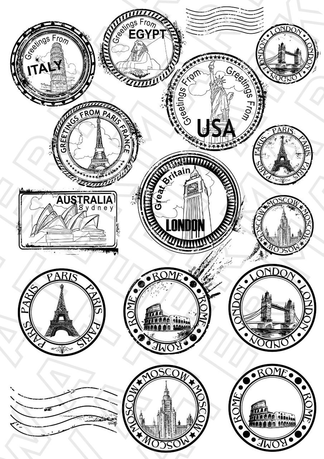 Passports Stamps TRAVEL EUROPE FRANCE Australia Digital Collage ...