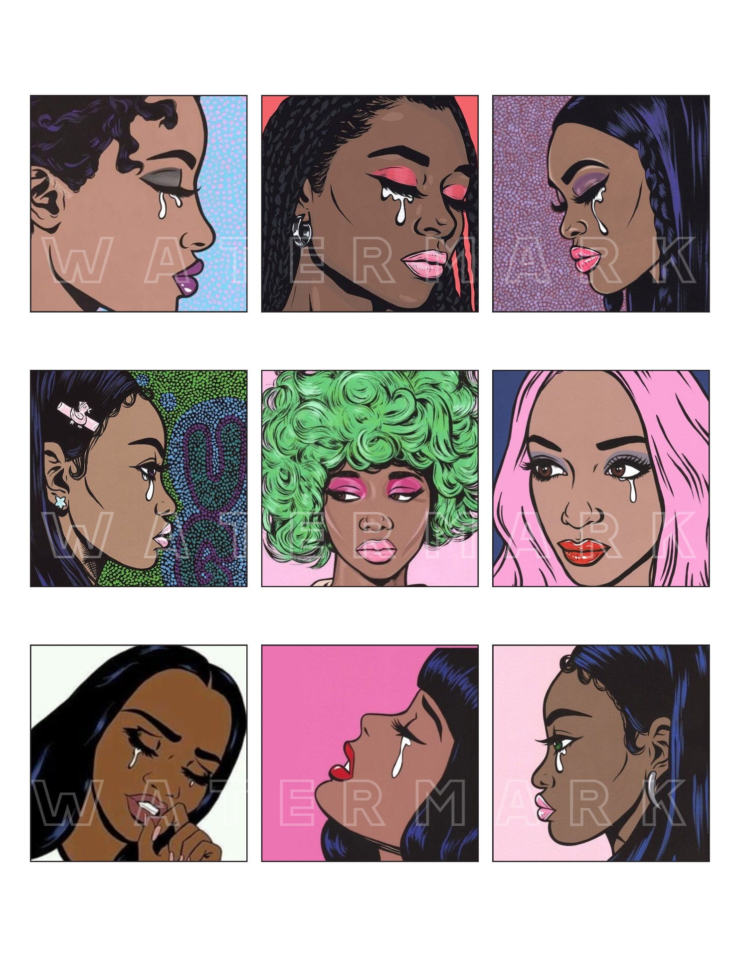 Crying Women COMIC VINTAGE FRAUEN Retro Comics Cartoon schwarze Frauen ...