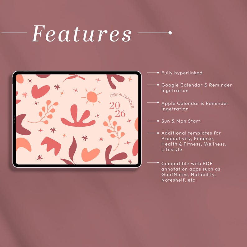 2026 Digital Planner | Monday Start, Hyperlinked (PDF) - Etsy UK