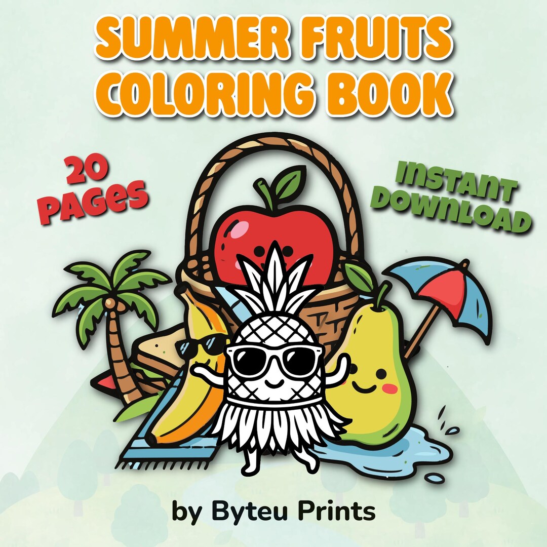 Fruit Coloring Book for Kids | 20 Cute Kawaii Summer Fruits + Pngs ...