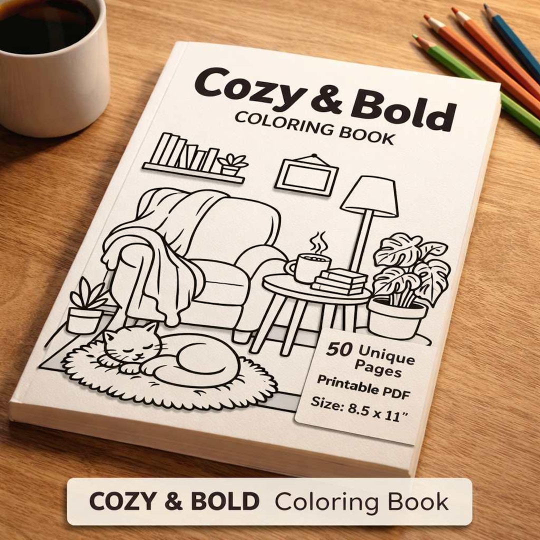 Cozy & Bold Hygge Haven Adult Coloring Book - 50 Printable Pages for ...