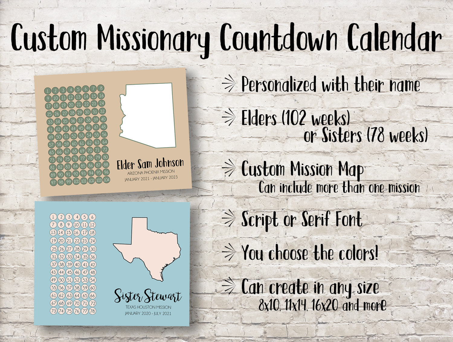 Personalized Printable LDS Weekly Missionary Countdown Calendar ...