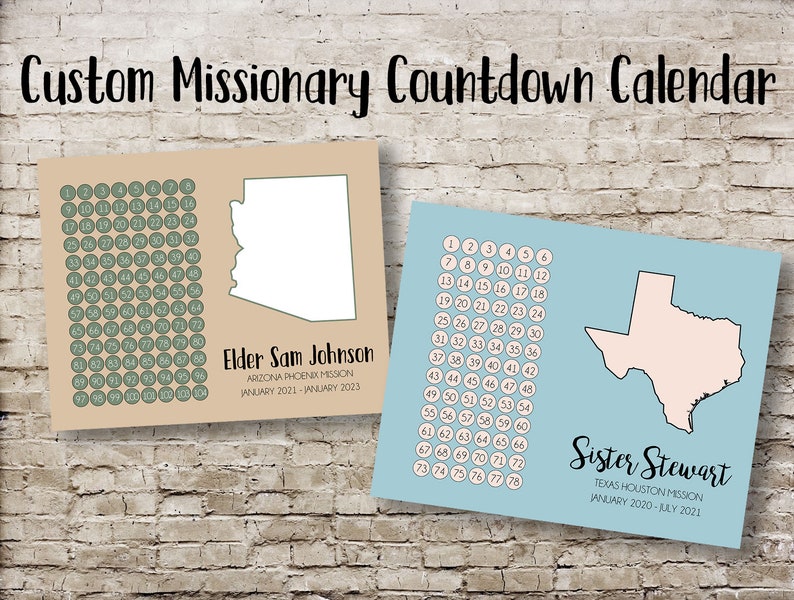 Personalized Printable LDS Weekly Missionary Countdown Calendar ...