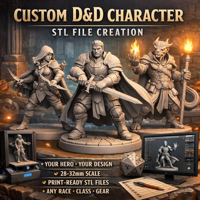 Custom DND Character STL File | Digital Download | Tabletop Miniature ...