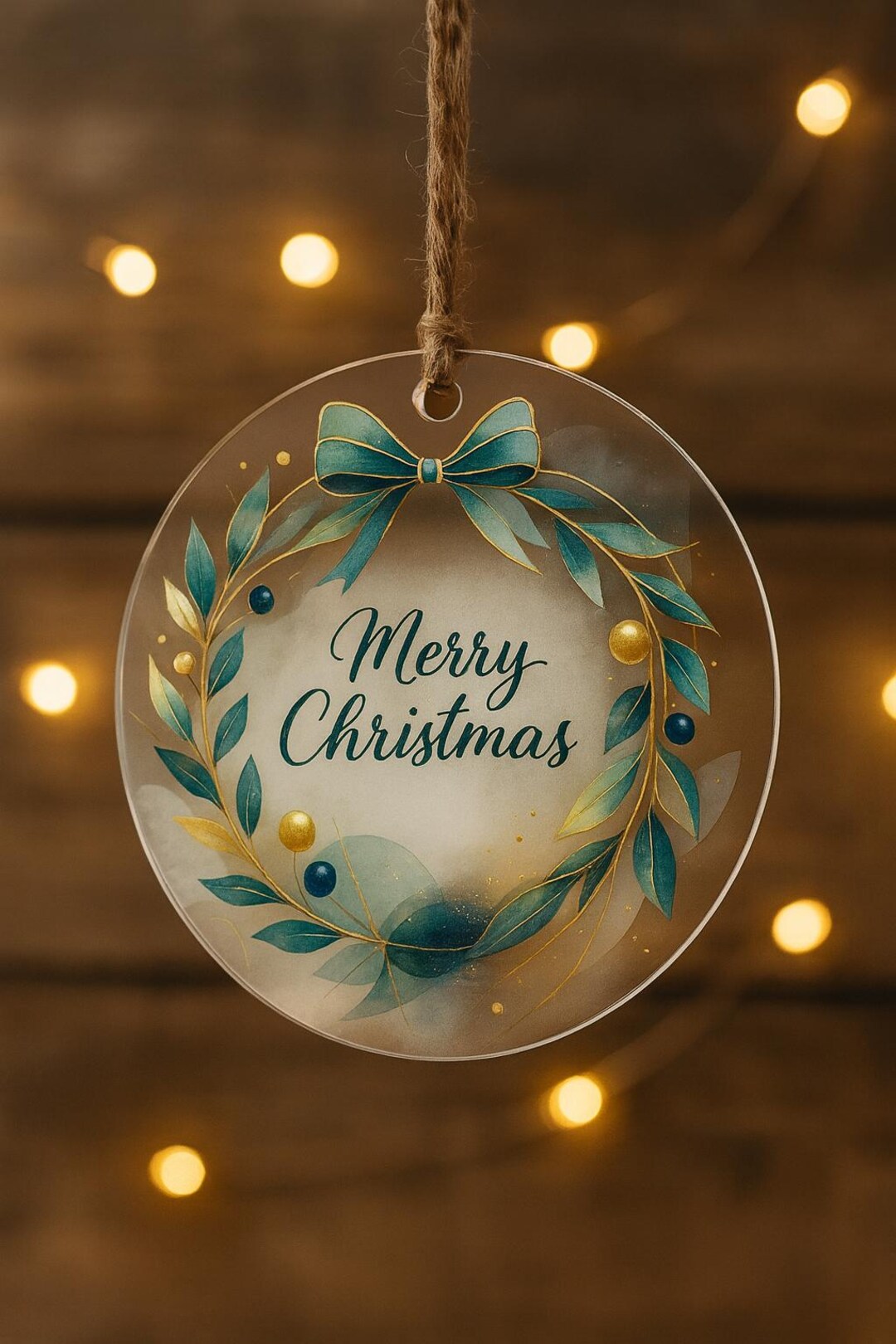 Teal and Gold Luxe Christmas Wreath Ornament Glass Ornament - Etsy