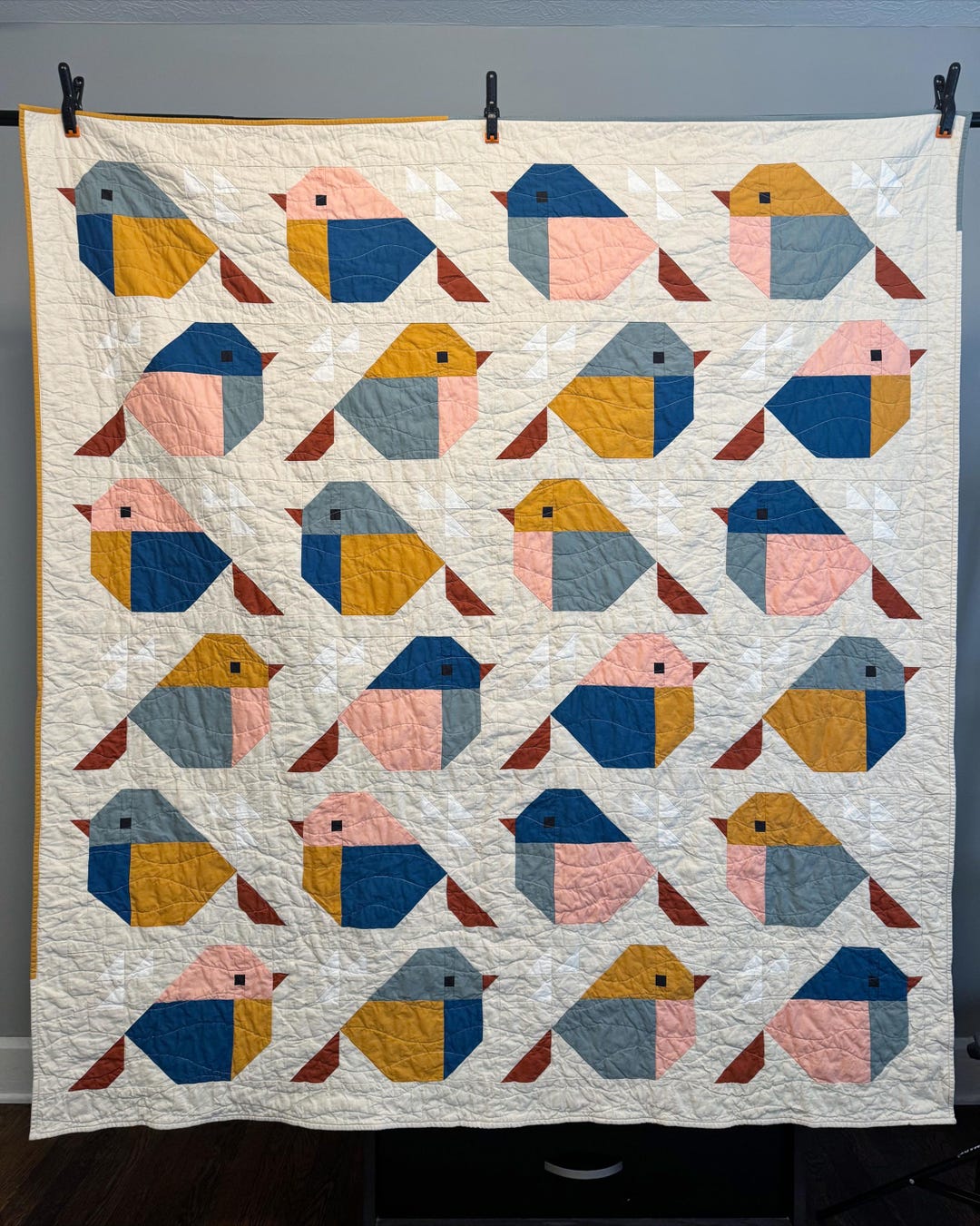 Handmade Modern Quilt, Linen Sparrows Quilt, 65” X 71”, 100% Cotton ...
