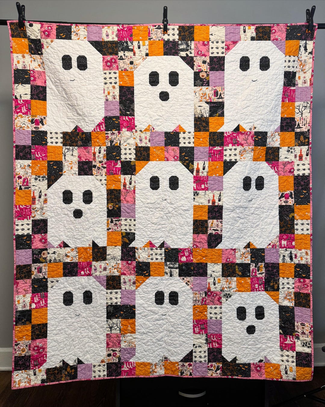 Handmade Modern Halloween Quilt, Sweet and Spookier Ghost Party Quilt ...