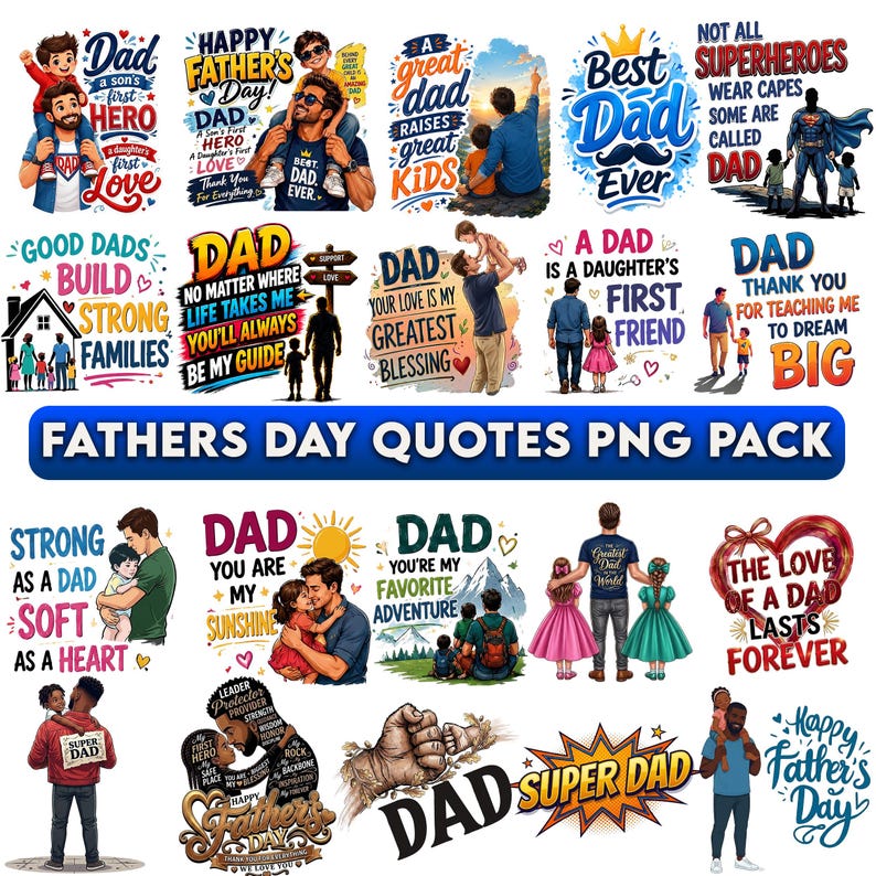 Father's Day PNG Bundle, Funny Quotes, Super Dad, Fathers Day ...