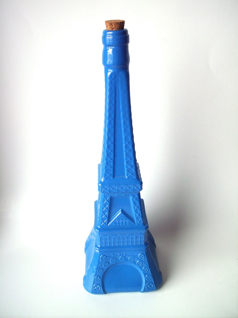 Vintage Blue Eiffel Tower Liquor Bottle With Cork, Eiffel Tower Bottle ...