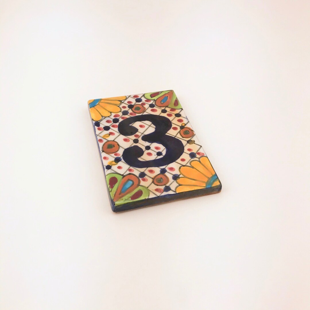 Vintage Number 3 Decorative Ceramic Tile, Decorative Floral Tile, Blue ...