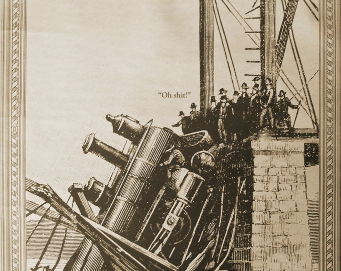 Vintage 23" X 32" "bridge Out" "oh Sh!t" Train Wreck Poster, Western ...
