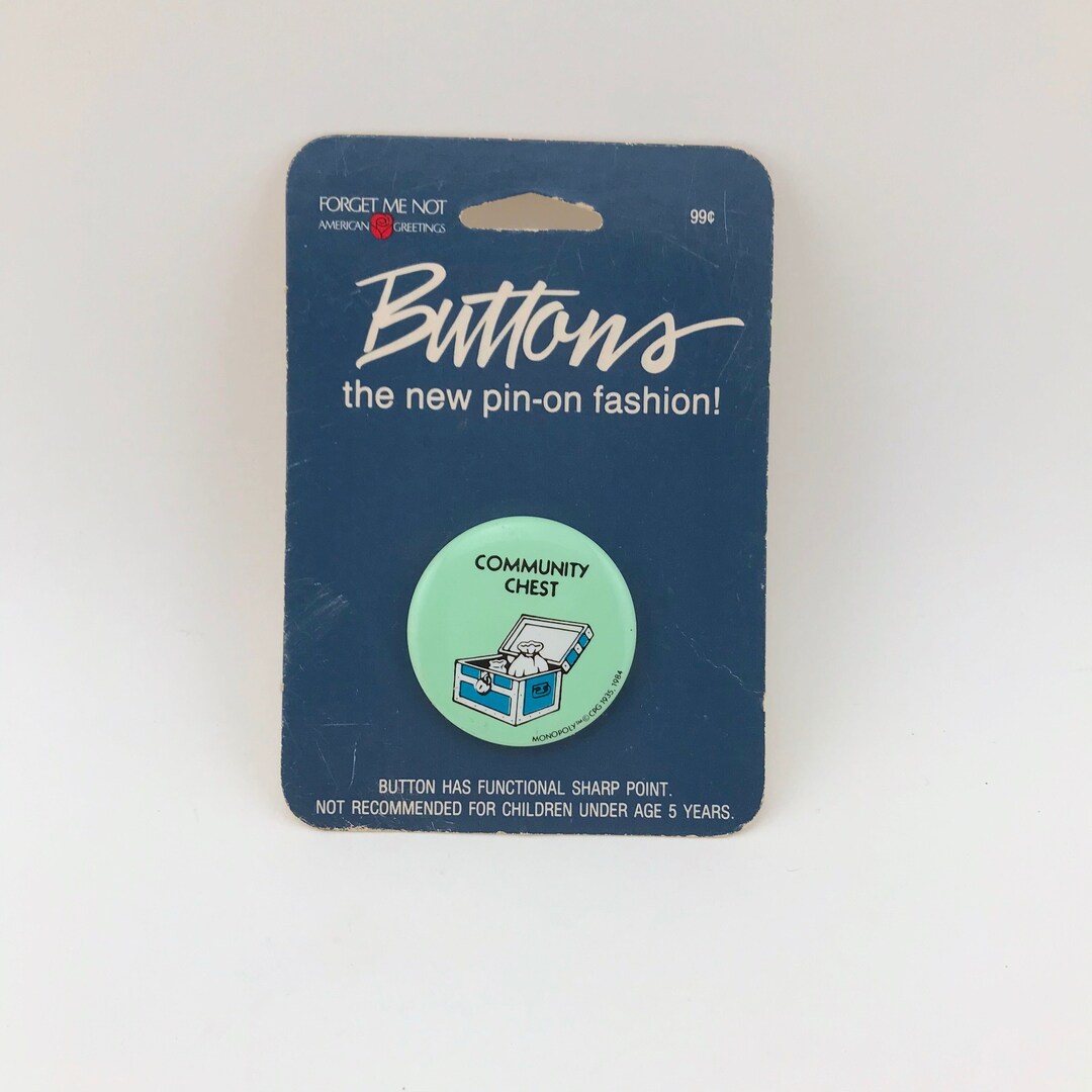Vintage American Greetings Monopoly Button, Community Chest Button ...