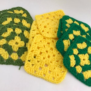 Vintage Lot of 12 Granny Squares, Green and Yellow Granny Squares ...