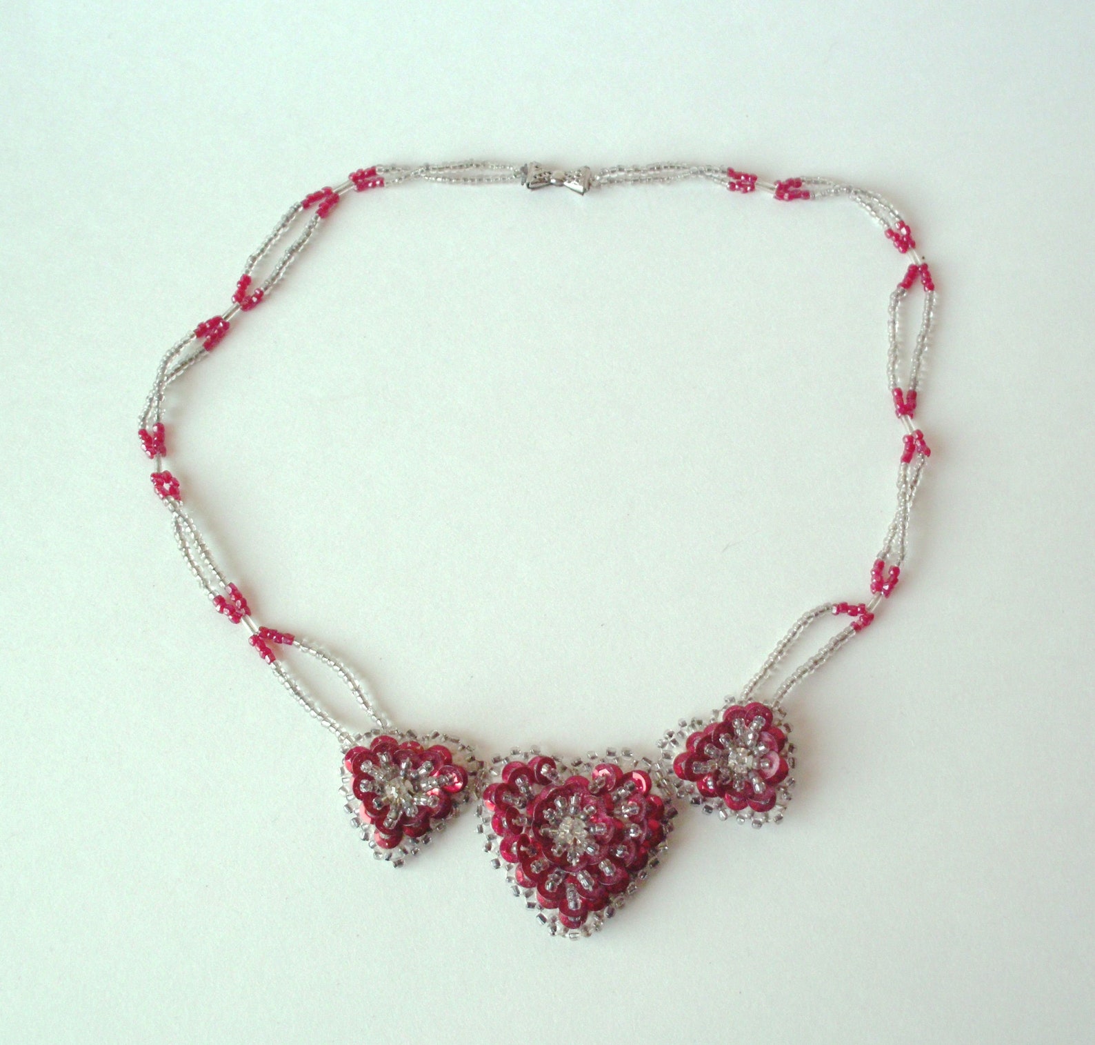 Vintage Sequined and Beaded Heart Necklace Sequin Hearts - Etsy