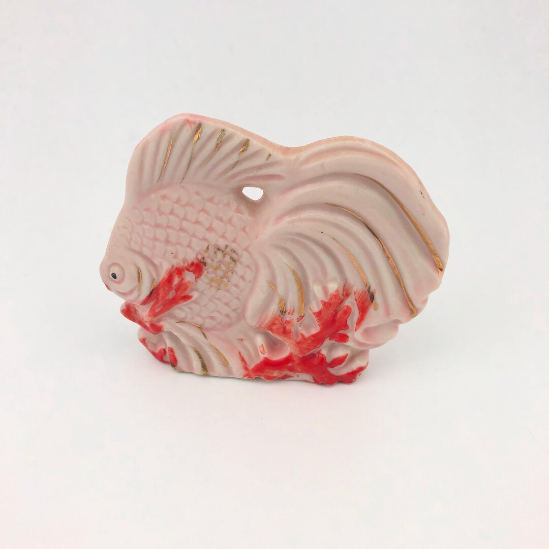 Vintage Porcelain (?) Fish Figure, Japan, Pink and Red Fish Aquarium ...