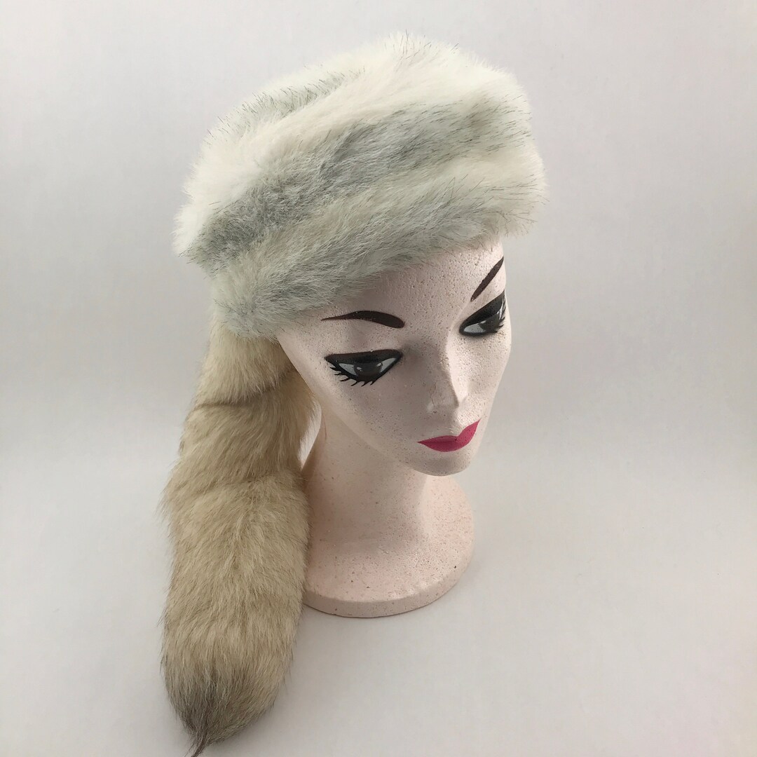 Vintage Fur Hat With Tail, Davy Crockett Style Hat, Ladies Fur Hat ...