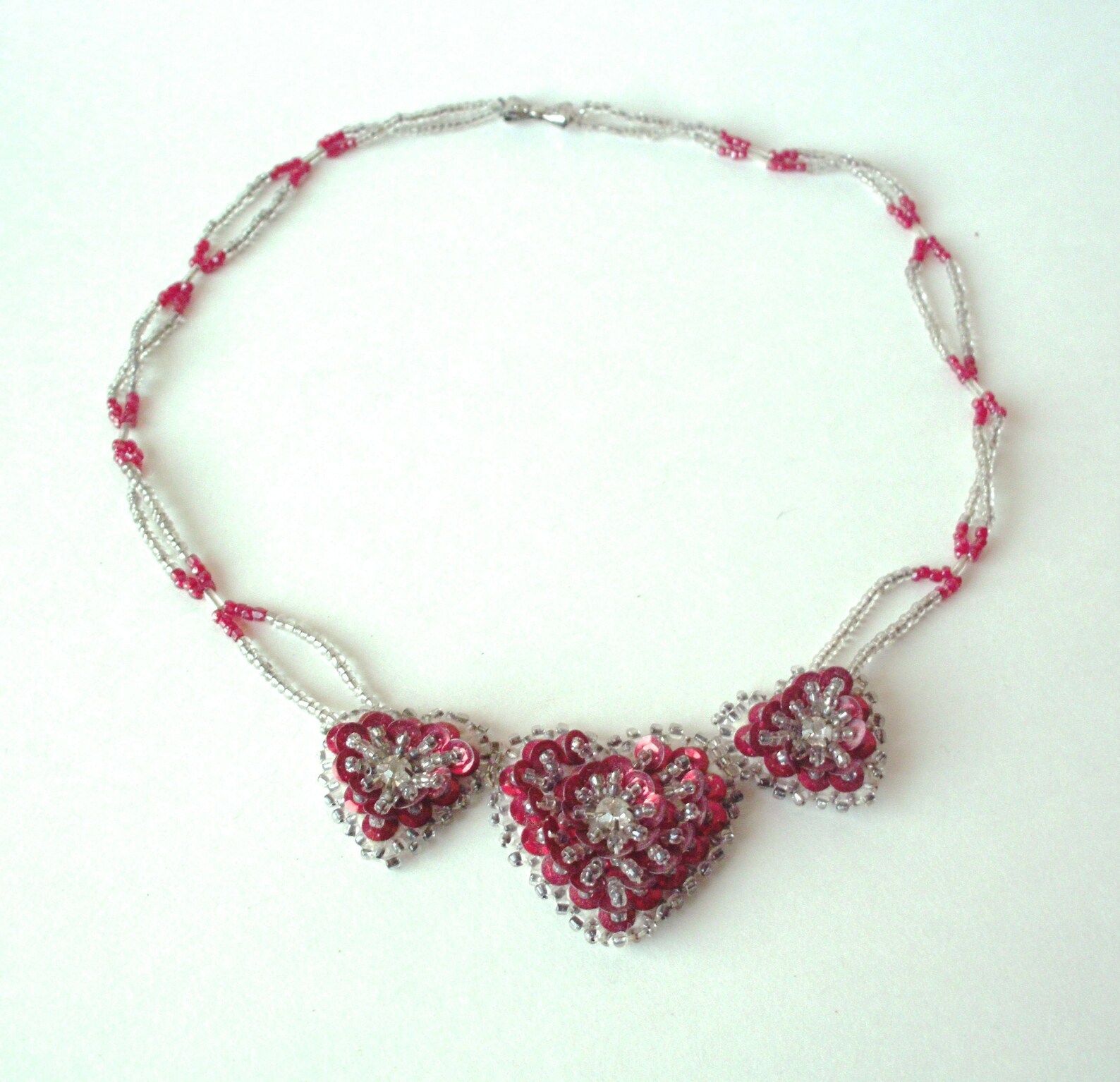 Vintage Sequined and Beaded Heart Necklace Sequin Hearts - Etsy