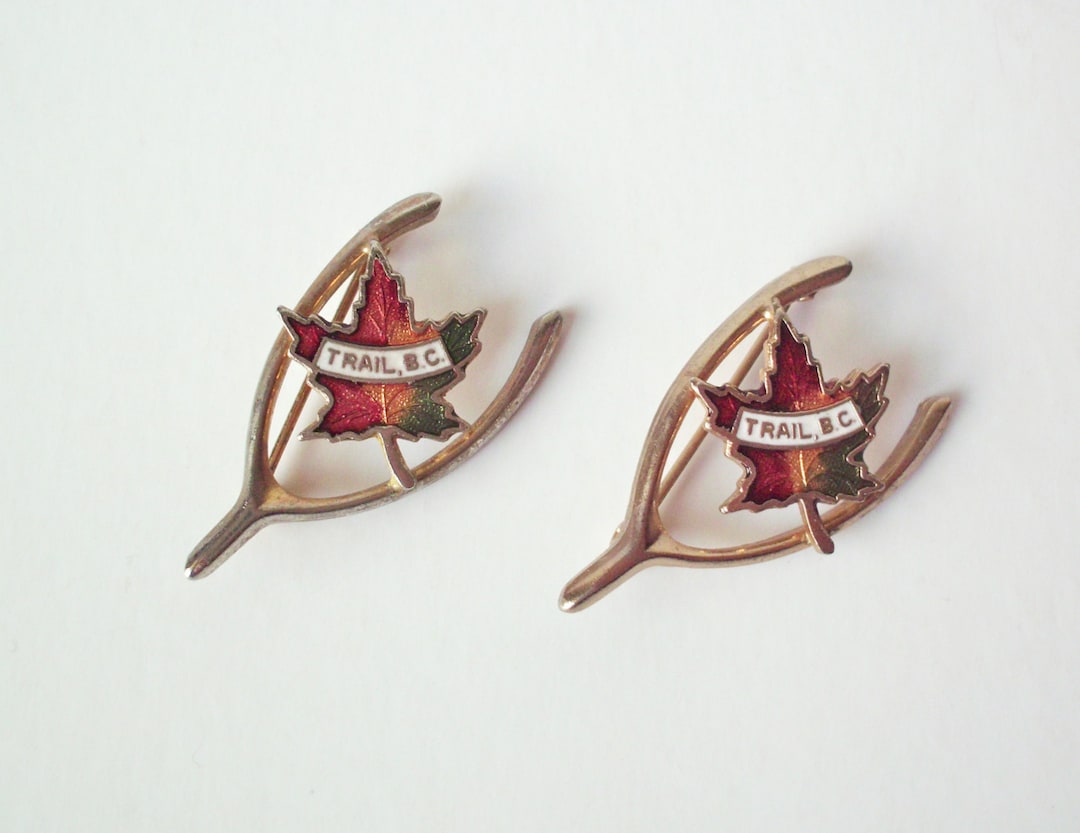 Two Vintage Canada Trail BC Wishbone Maple Leaf Pins, Canadian Pins ...