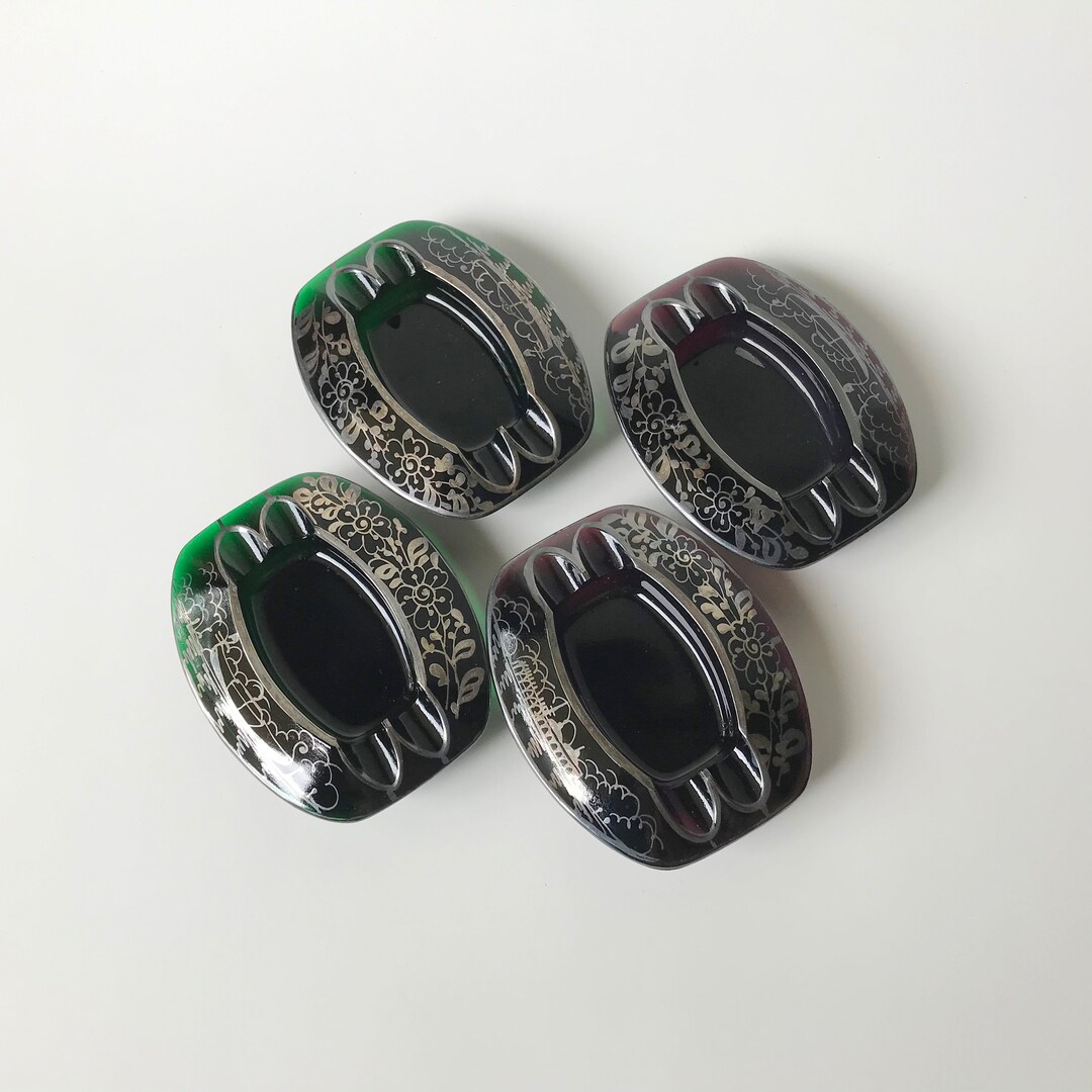 Vintage Individual Ashtrays, Smoking Set, Ashtray Sets, Purple Glass ...