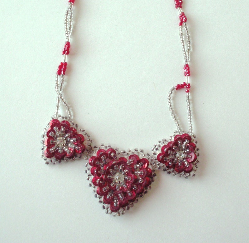 Vintage Sequined and Beaded Heart Necklace Sequin Hearts - Etsy