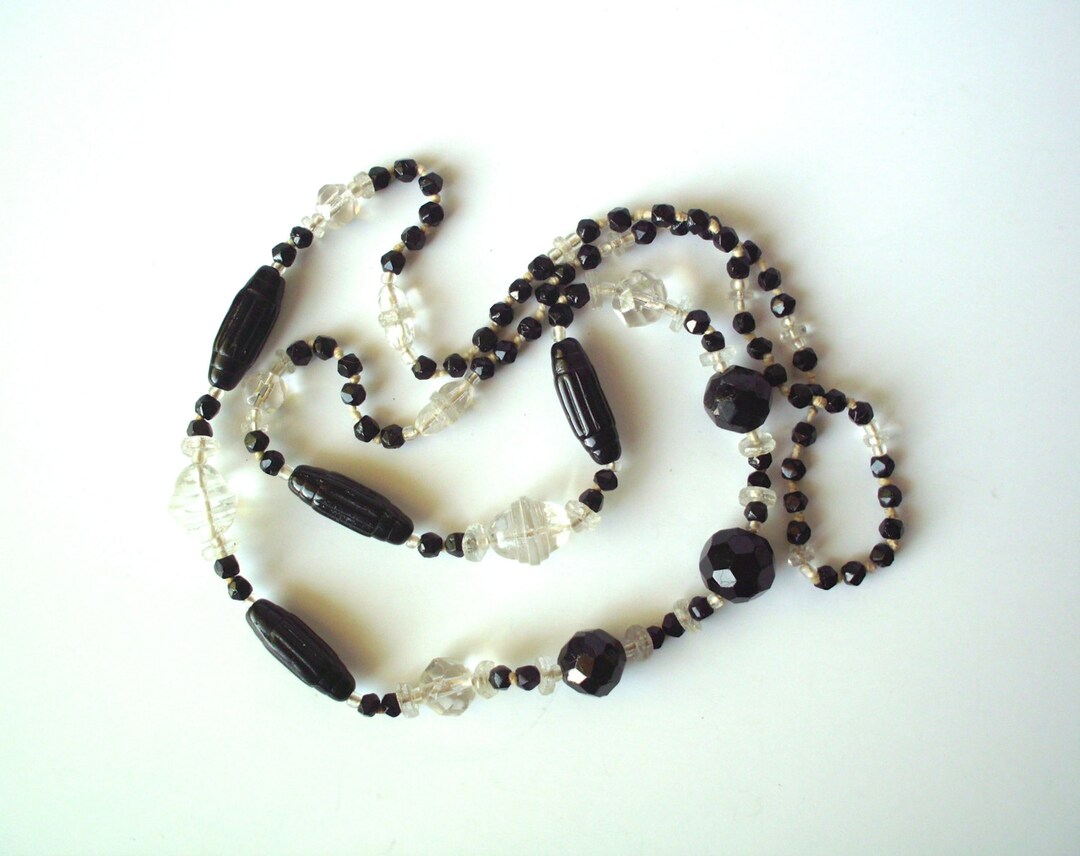 Vintage Black Jet/crystal, Cut Glass Necklace, 34" Diameter, With ...